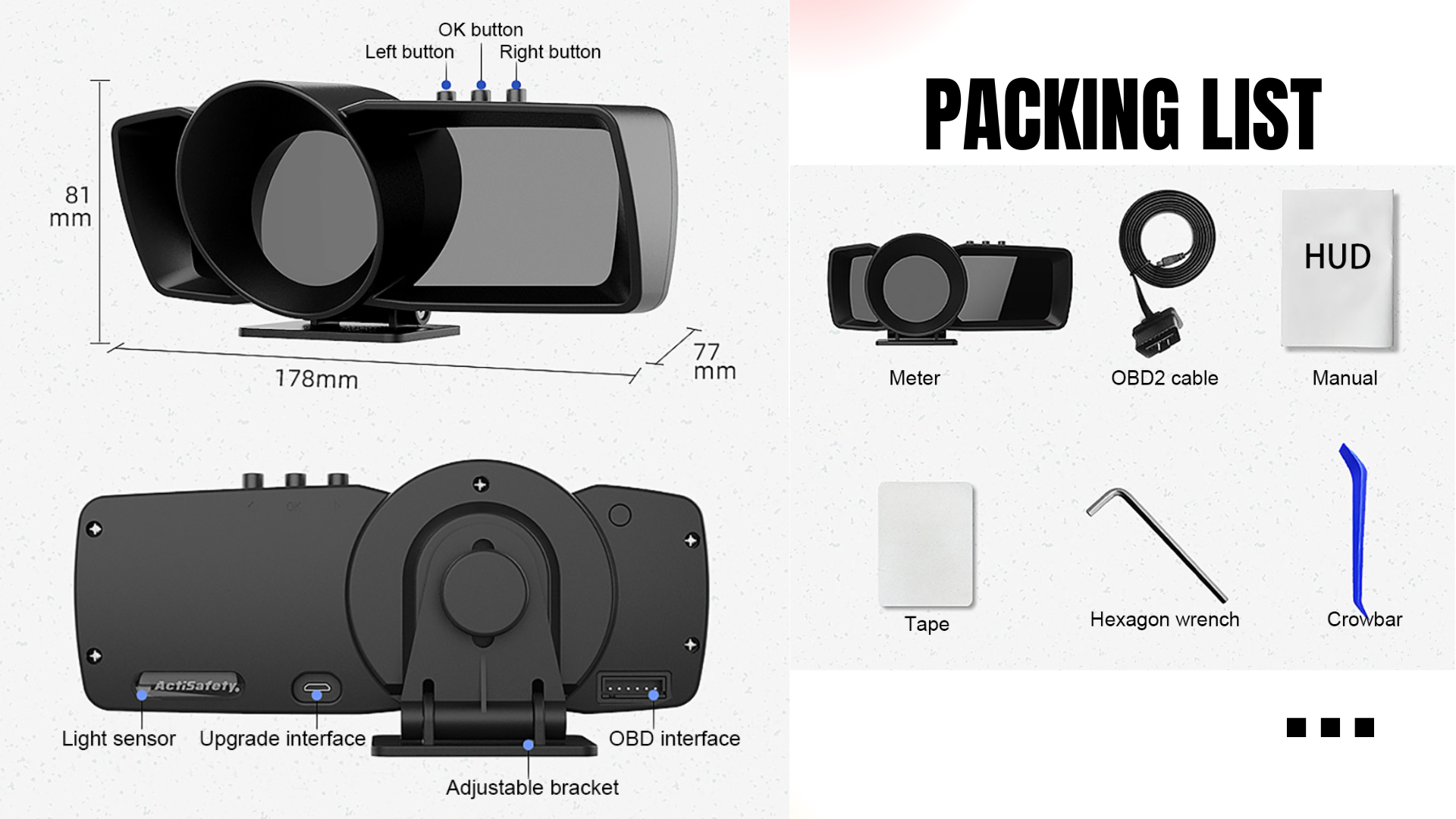 Techadro TA-H3 HUD Dual Screen OBD2 + GPS Smart Gauge Speedometer – High-Resolution No Delay ...