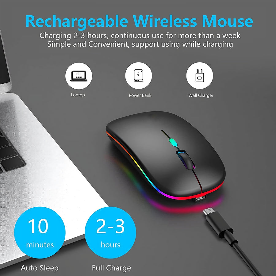 Wireless Bluetooth Mouse for Laptop Rechargeable Mouse 2.4G USB Optical ...