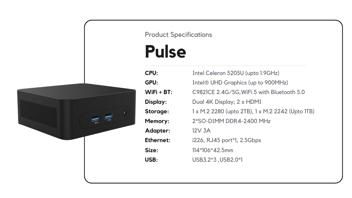 Pulse by SkullSaints Mini PC – Intel Celeron 5205U Dual M.2 SSD Slots 2 ...