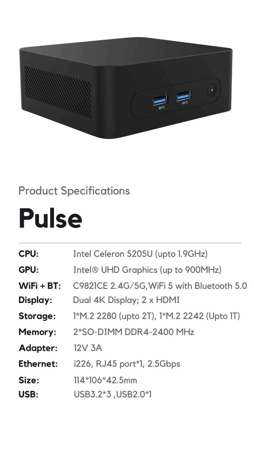 Pulse by SkullSaints Mini PC – Intel Celeron 5205U Dual M.2 SSD Slots 2 ...