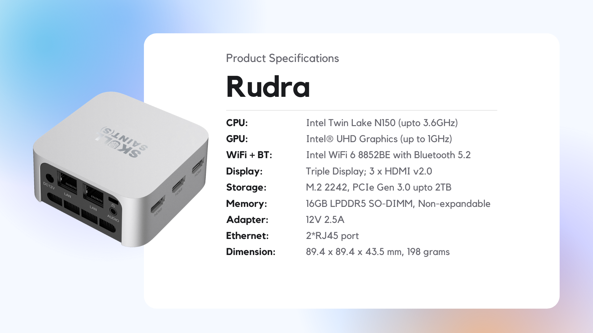 Rudra by SkullSaints Mini PC with N150 Twin Lake (Upto 3.6GHz) Triple 4K Display Dual LAN WiFi 6 ...