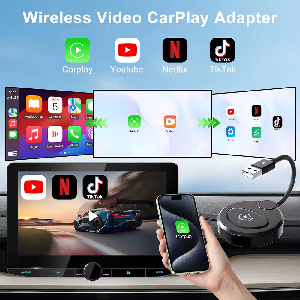 TechAdro Wireless CarPlay Adapter with YouTube Netflix - Upgrade ...