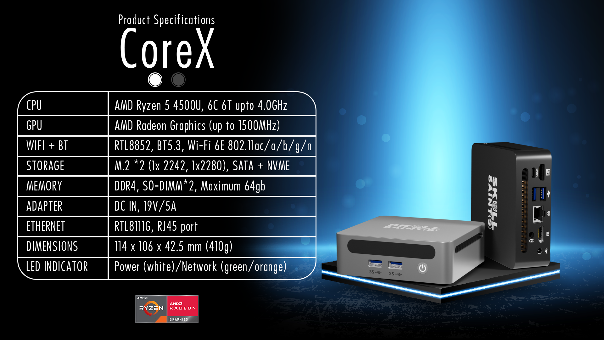 CoreX by SkullSaints: Powered by Ryzen 5 4500U Wi-Fi 6E BT 5.3 Triple Display and Expandable RAM ...